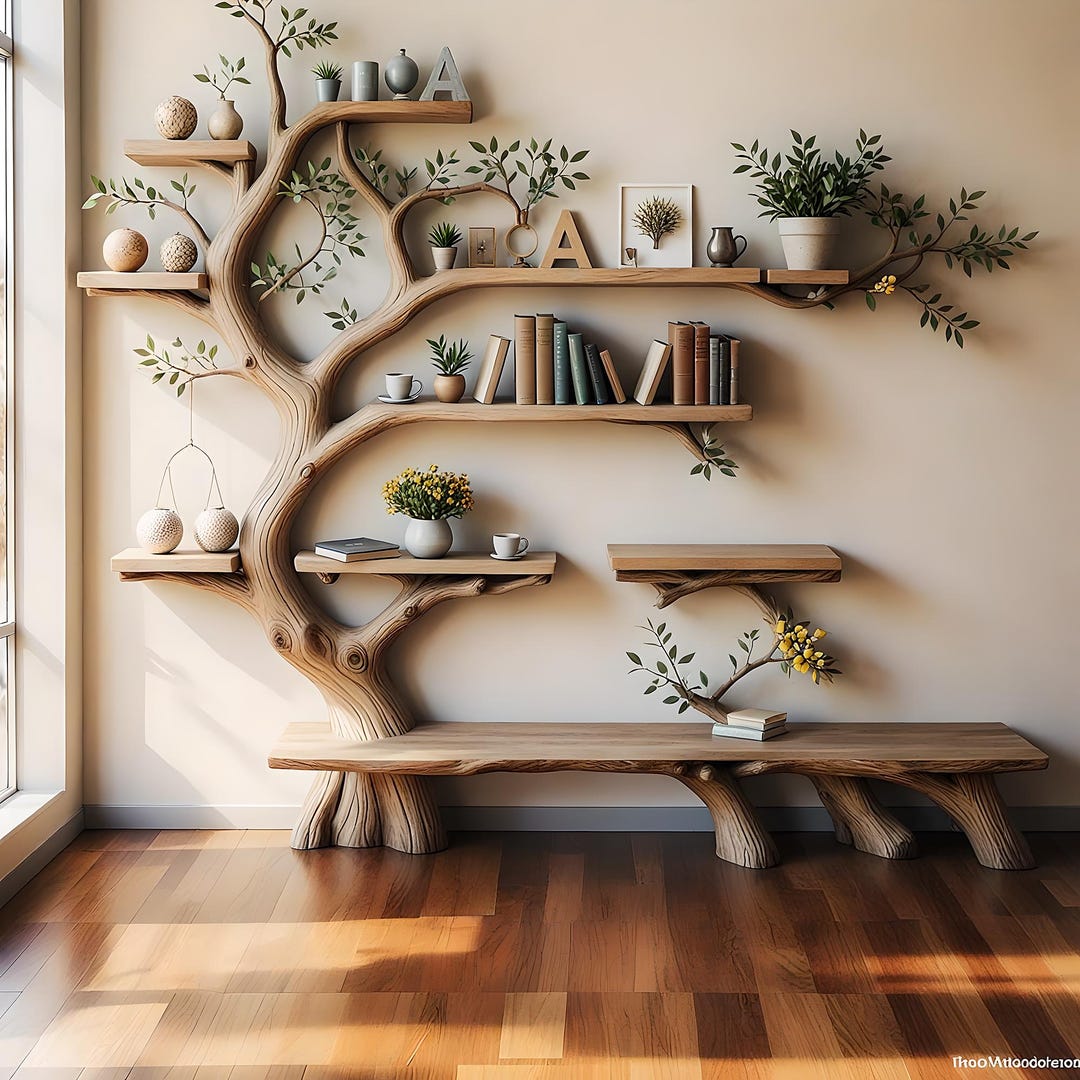 Wooden Branch Shelf, Tree Bookshelf, Tree Branch Book Shelf, Bookcase ...
