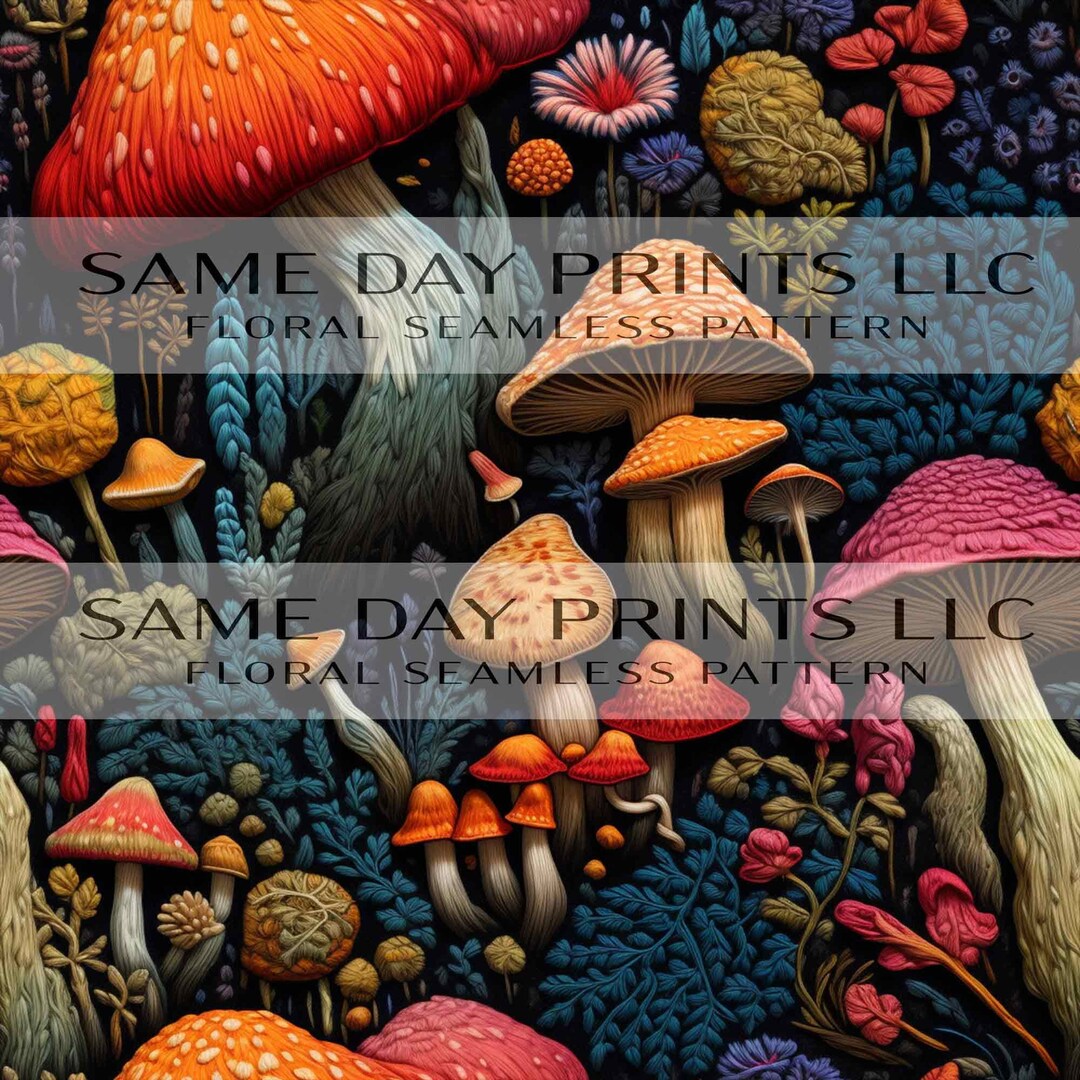 Mushroom Embroidered Pattern Seamless, File Digital Papers Sublimation ...