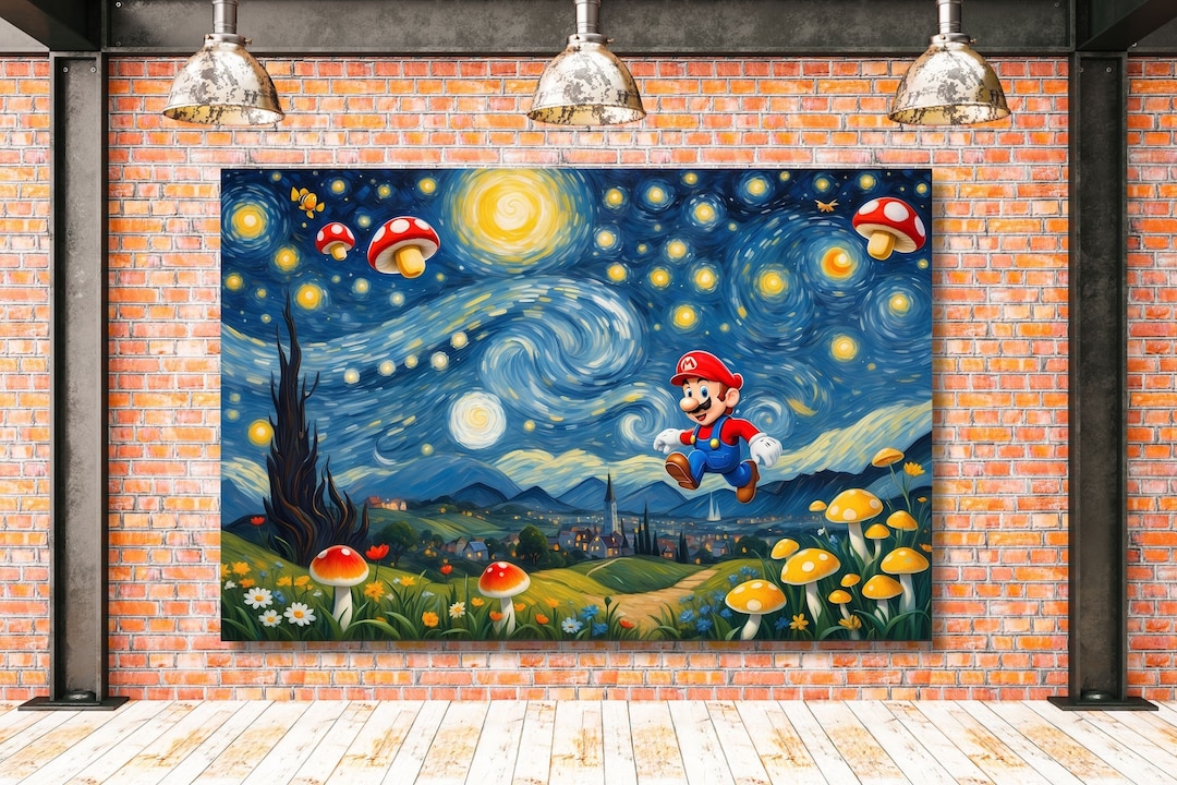 Super Mario Canvas Starry Night View Canvas Van Gogh Famous Paintings ...
