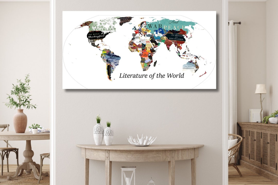Literature World Map Canvas Wall Art,literature Map for School,literary ...