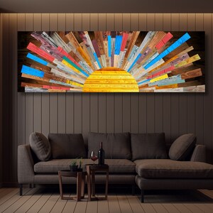 Panoramic Sunrise Wood Wall Art Above Bed Decor Canvas Wooden Long ...