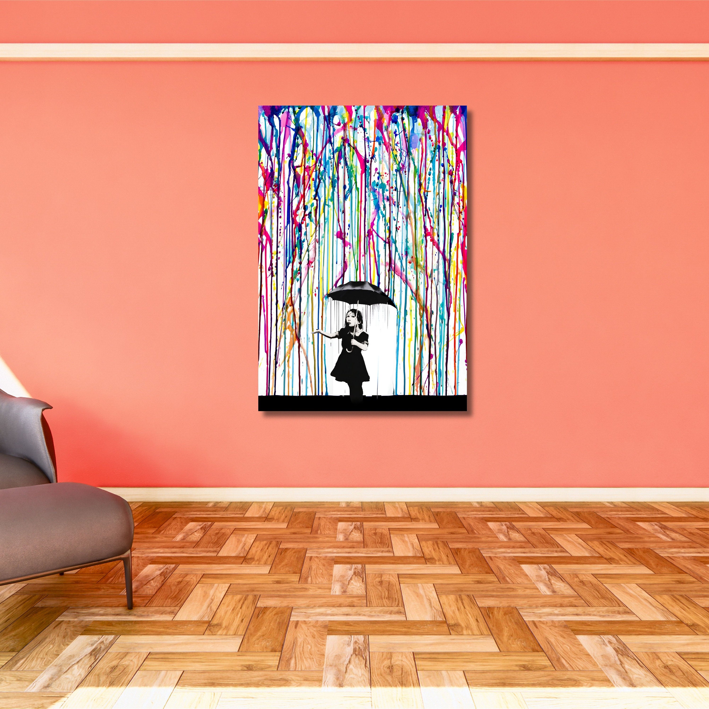BANKSY Canvas Wall Art Pop Art Canvas Painting Rainbow Rain Banksy ...