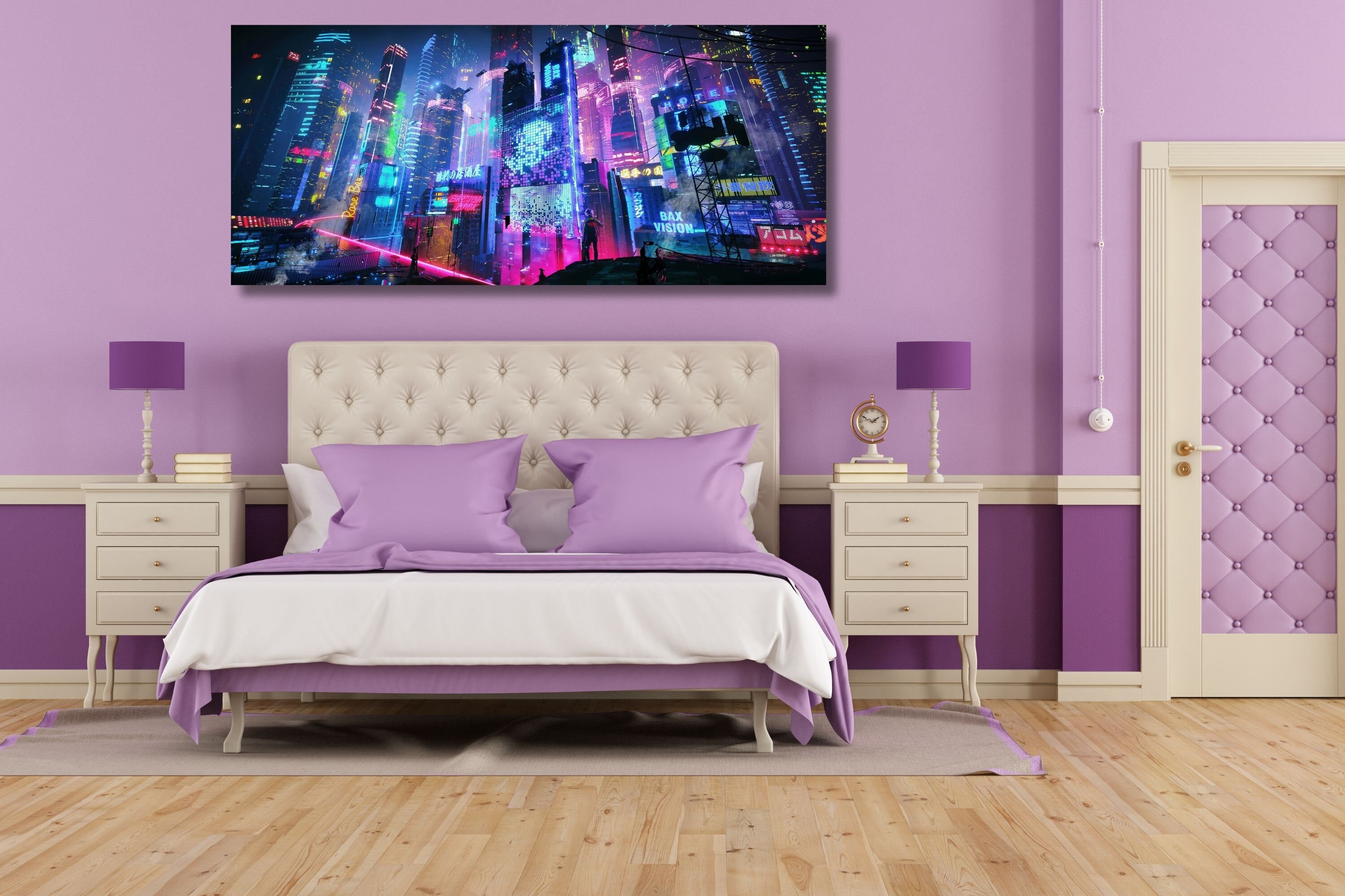 Cyberpunk City Neo Futuristic Canvas Poster, Wall Art, Wall Decor ...