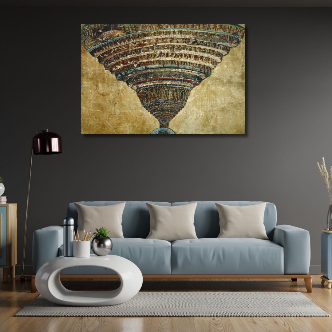 Map of Hell Canvas 1485 Print, Divine Comedy Illustration, Italian ...