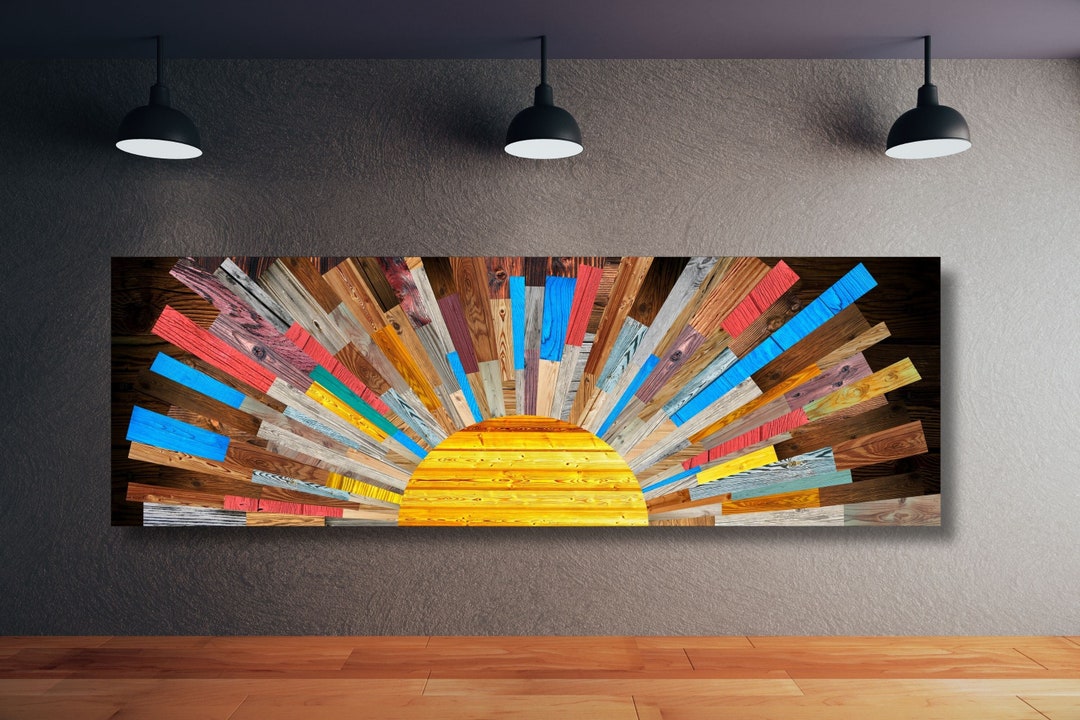 Panoramic Sunrise Wood Wall Art Above Bed Decor Canvas Wooden Long ...