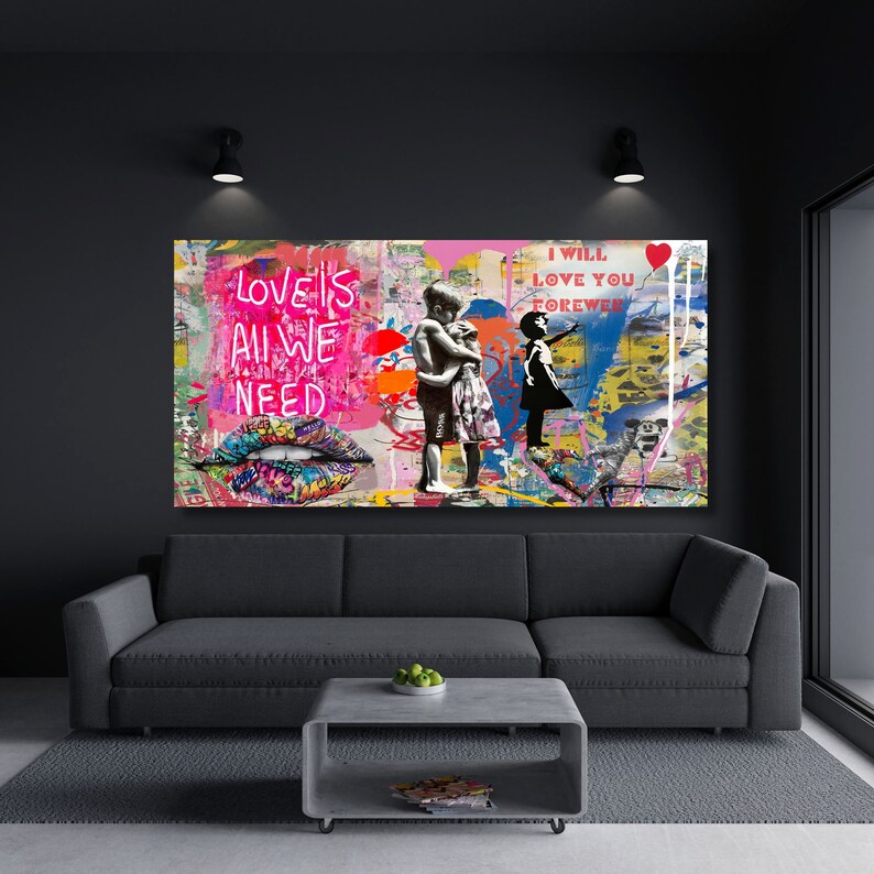 Liebe ist alles, was wir brauchen Leinwandkunst, Banksy Wandkunst, Graffiti Street Art,Banksy ...