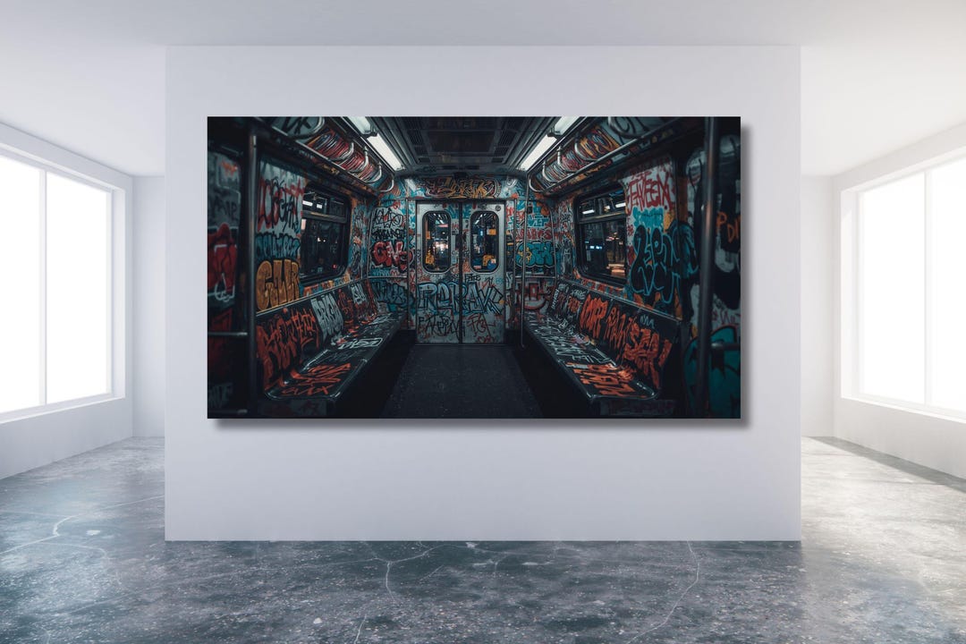 Metro Trains on Subway Station Painted With Graffiti, Urban Canvas Wall ...