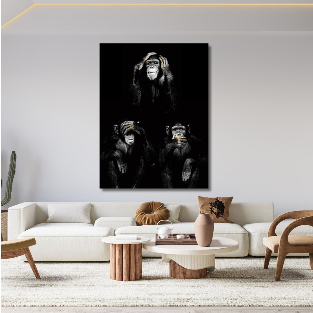 3 Monkeys Poster Art, 3 Monkeys Canvas, Three Monkey Wall Art, Animal ...