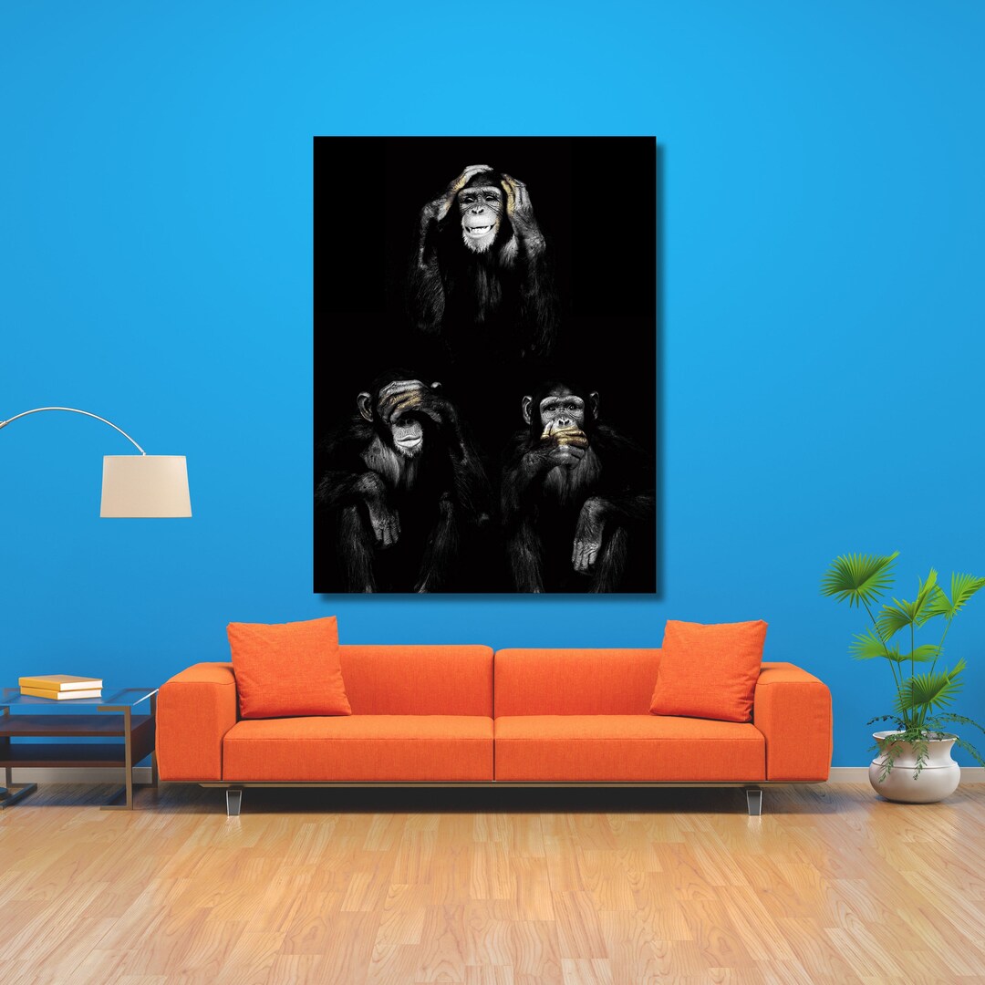 3 Monkeys Poster Art, 3 Monkeys Canvas, Three Monkey Wall Art, Animal ...