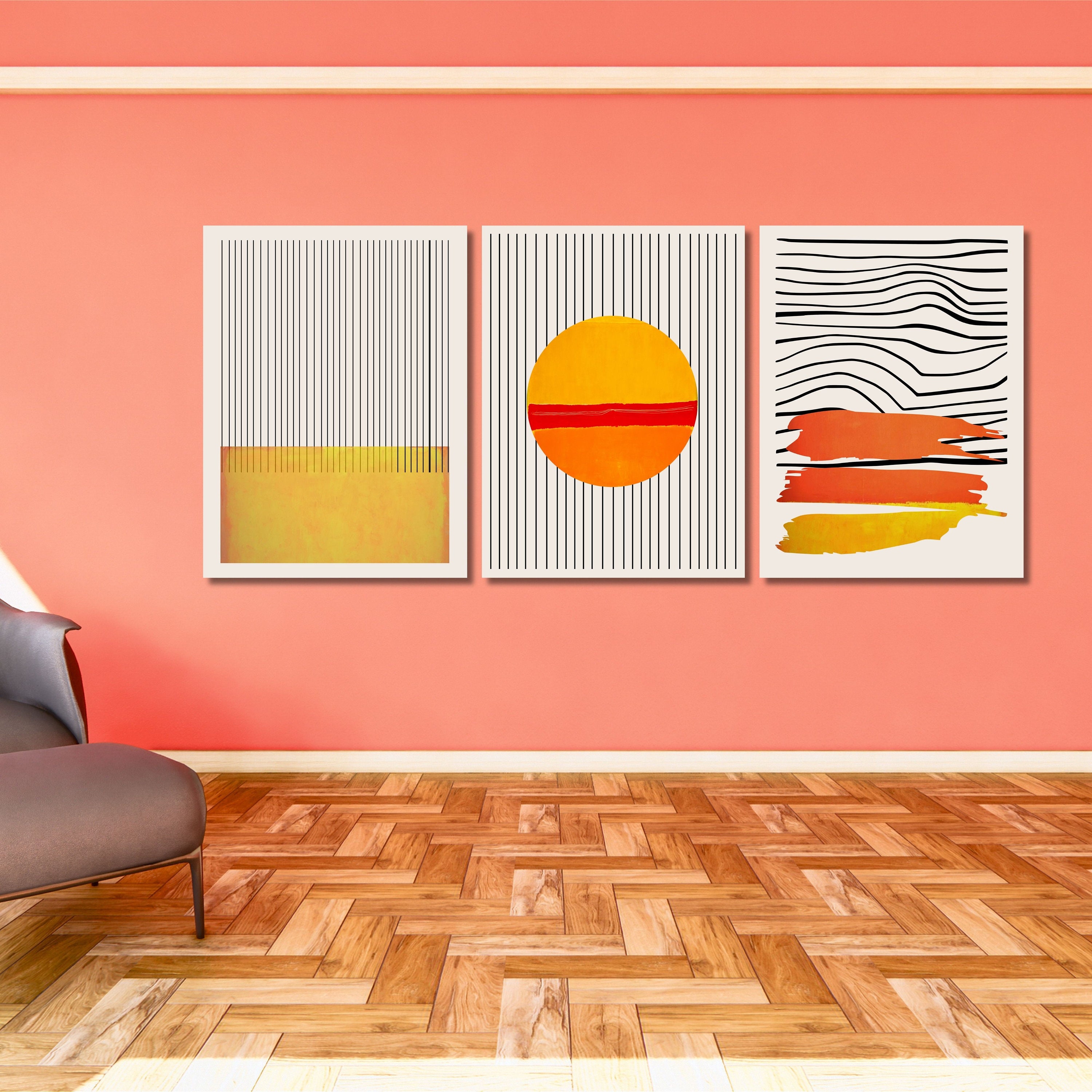 Set of 3 Mid Century Rothko Canvas Art Neutral Modern Wall Art Boho Art ...