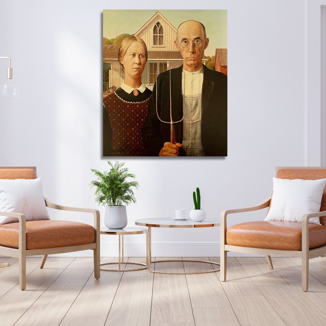Grant Wood American Gothic 1930 Canvas Wall Art Grant Wood Wall Hanging American Gothic Print ...