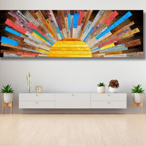 Panoramic Sunrise Wood Wall Art Above Bed Decor Canvas Wooden Long ...