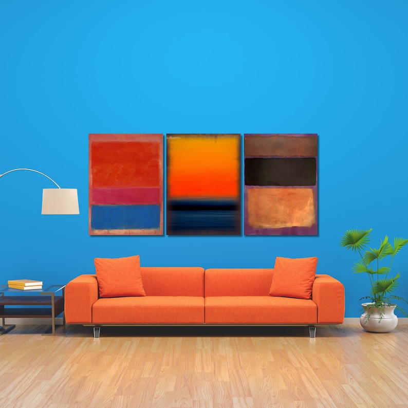 3er Set Mark Rothko Blau Orange Leinwand Kunst, Wanddekor Abstrakte Minimalismus Malerei ...