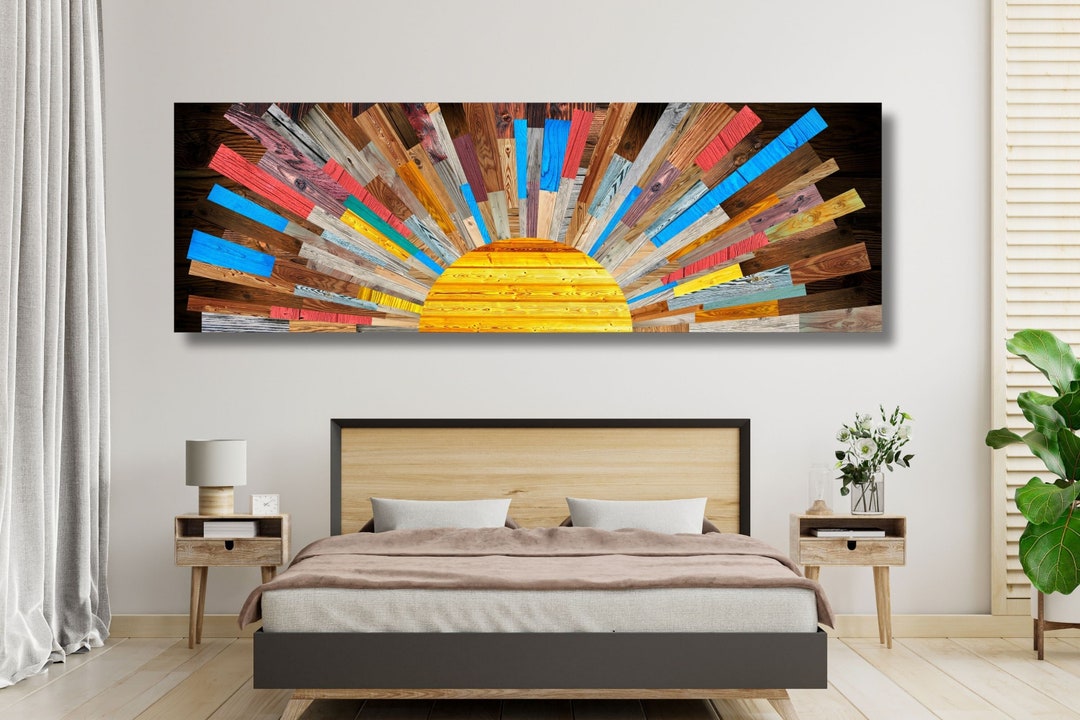Panoramic Sunrise Wood Wall Art Above Bed Decor Canvas Wooden Long ...