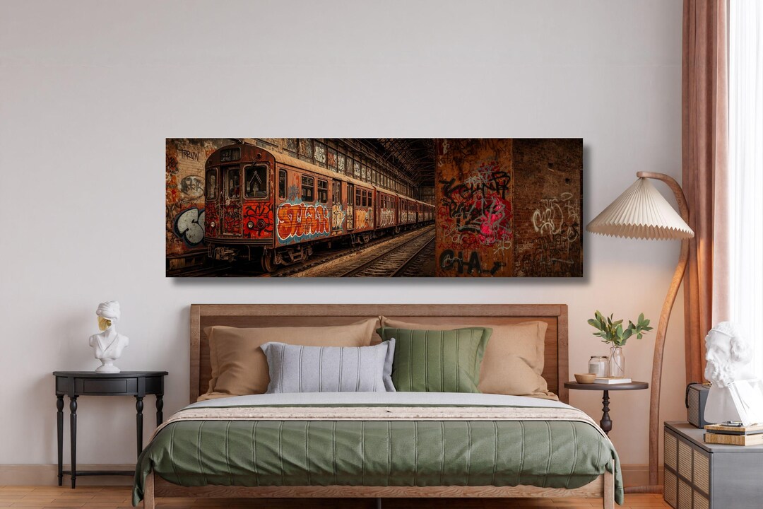 Metro Trains on Subway Station Painted With Graffiti, Urban Canvas Wall ...