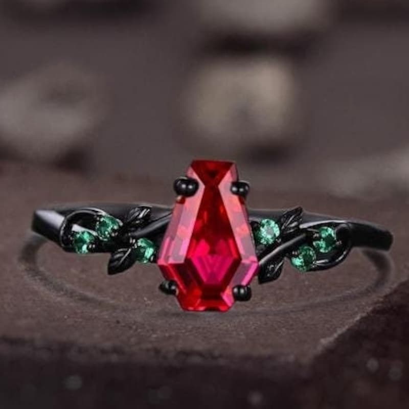 Ruby Coffin Shaped Ring - Etsy UK