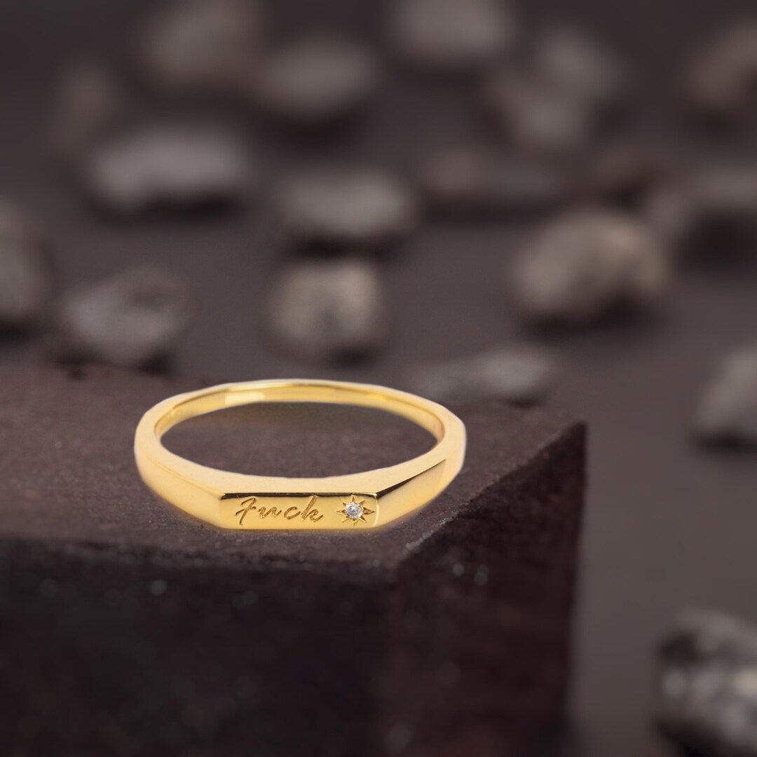 Silver Fuck off Ring, 14K Gold Fuck You Ring, Gold Fuck off Ring, Divorce Ring, Middle Finger ...