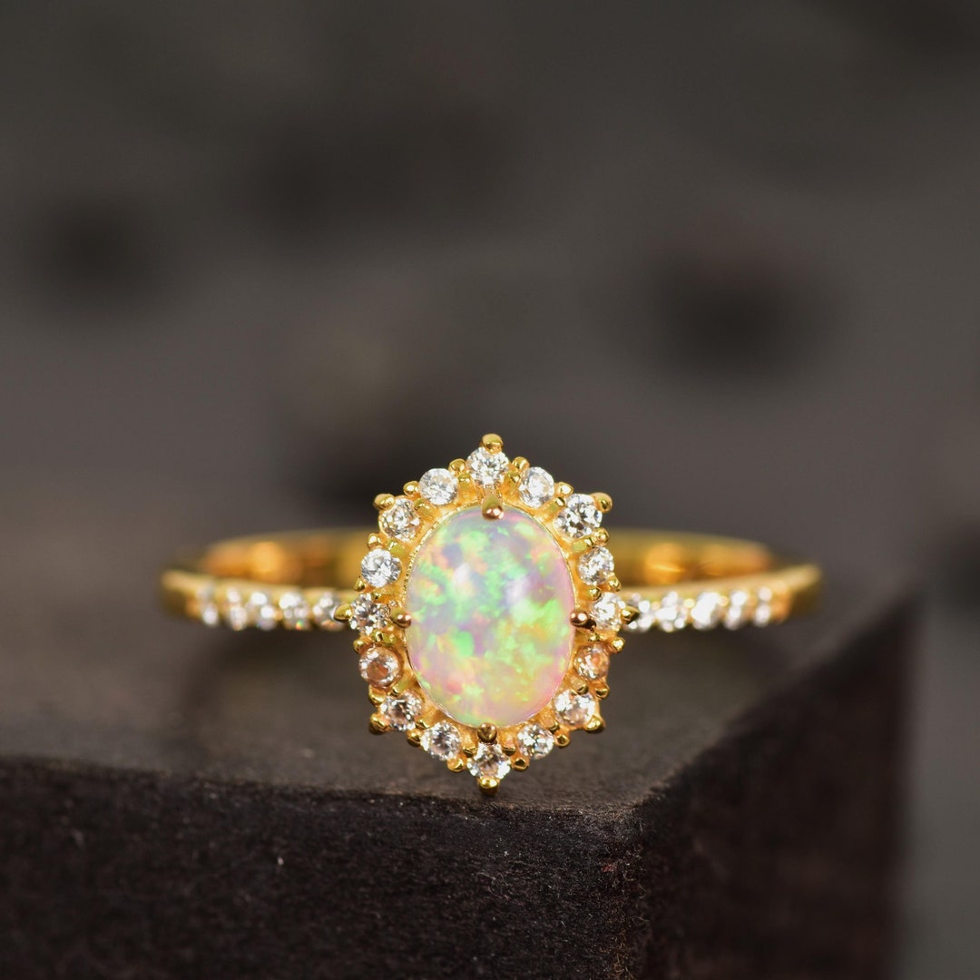 Natural Opal Ring 14k Solid Gold Ring October Birthstone Ring Stunning ...