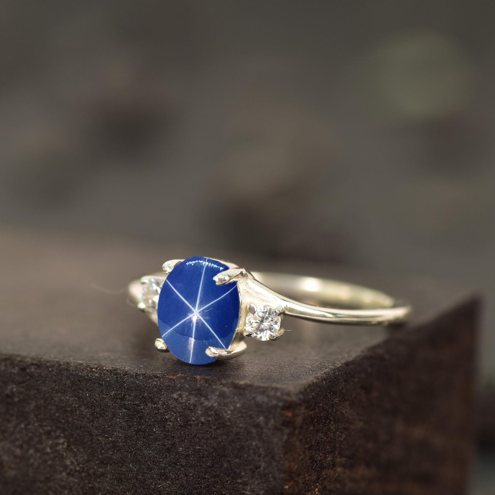 Vintage Blue Lindy Star Ring, Blue Star Sapphire Silver Ring, 925 ...