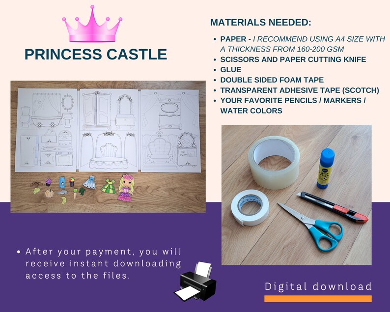 Princess Castle, Printable Paper Doll House, Paper Quiet Book, DIY ...