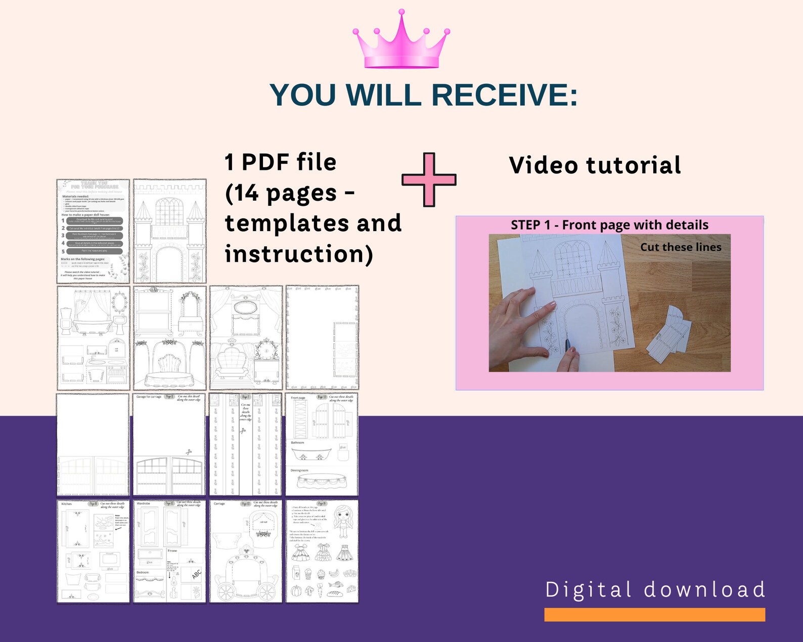 Princess Castle, Printable Paper Doll House, Paper Quiet Book, DIY ...