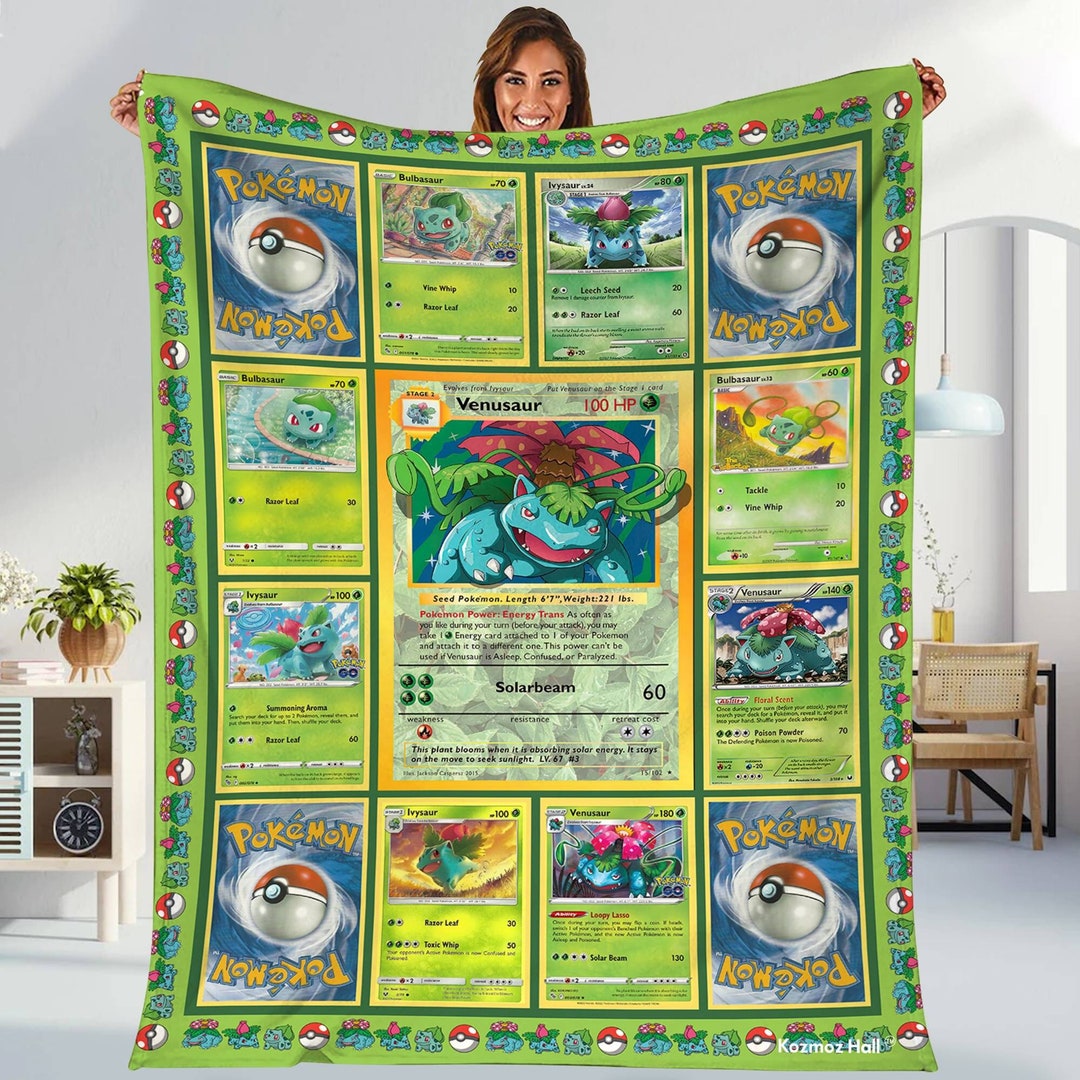Bulbasaur Evolutions Custom Trading Card Fleece Blanket Lover - Etsy