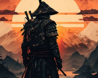 Samurai Sunset Oil Painting - Etsy