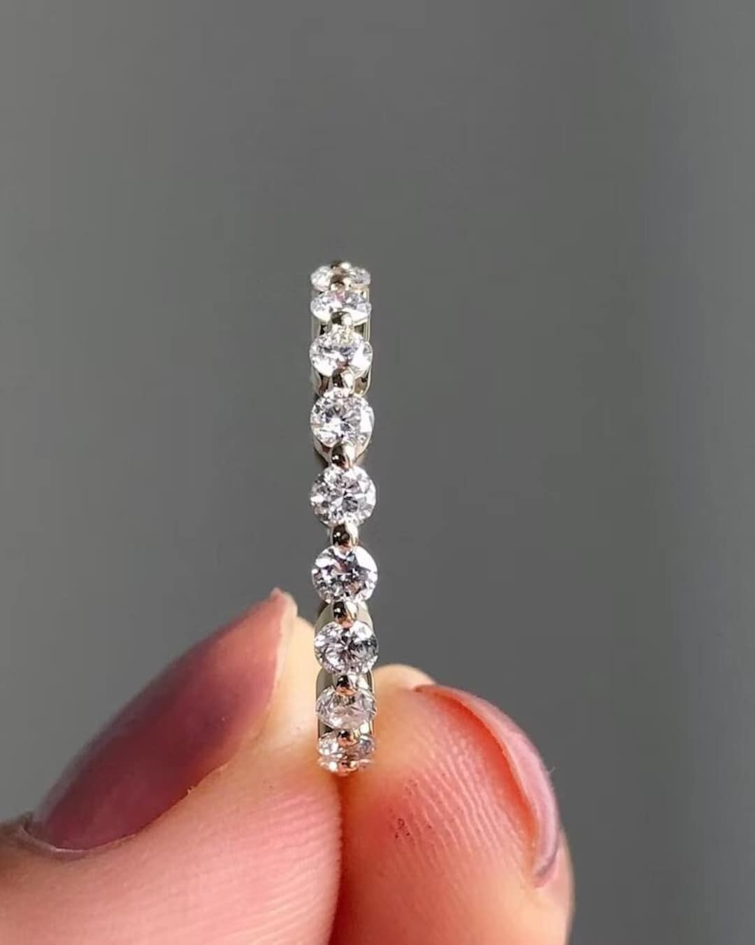 2.3MM Brilliant Cut Round Diamond Band / 14KP Bubble Prong Full ...