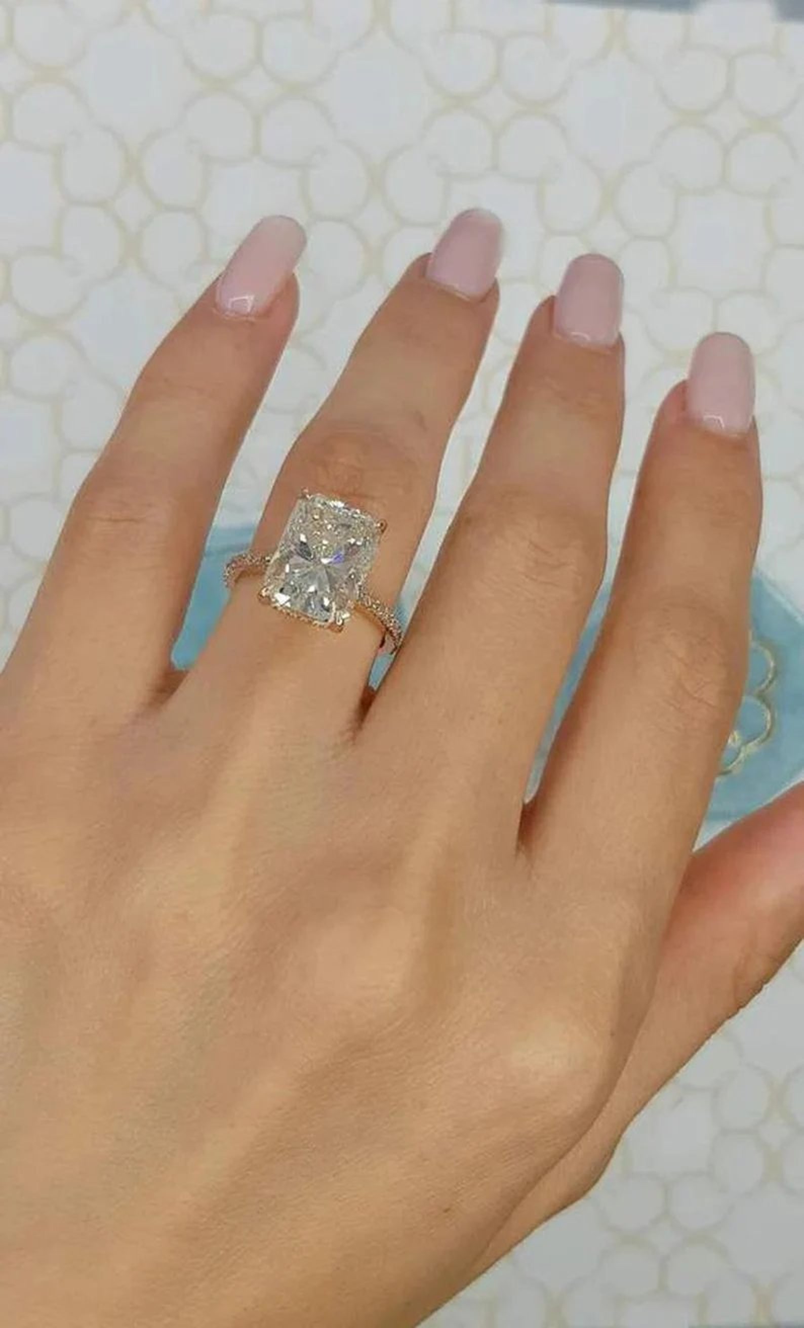 11x8mm Brilliant 6A Radiant Cut Simulated Stone Bridal Ring /half ...