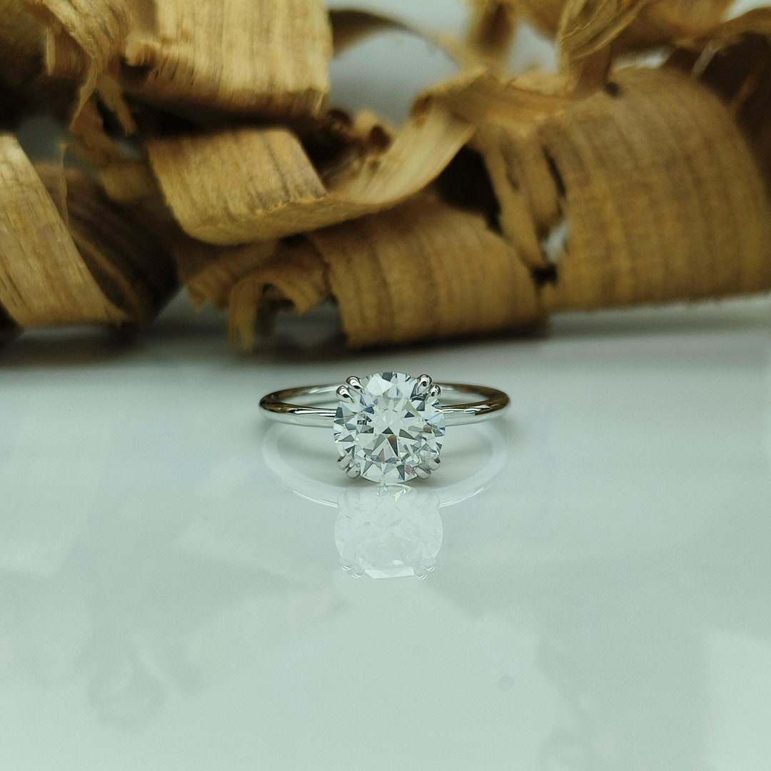 Round Engagement Ring / 2CT Lab Created CZ Engagement Ring / Round ...