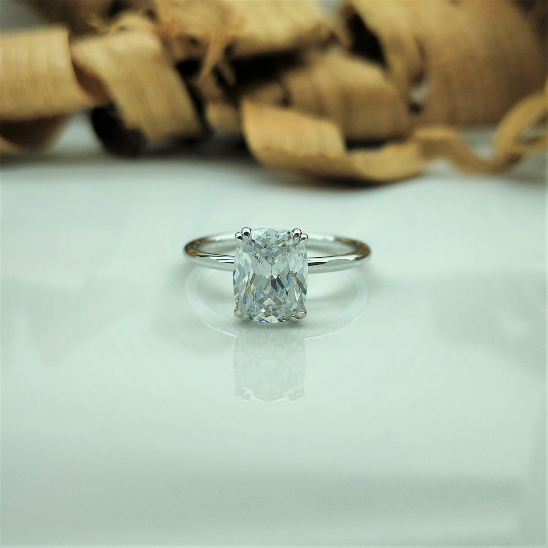 2CT Elongated Cushion Cut Double Claw Prong Ring / White Gold Plated ...