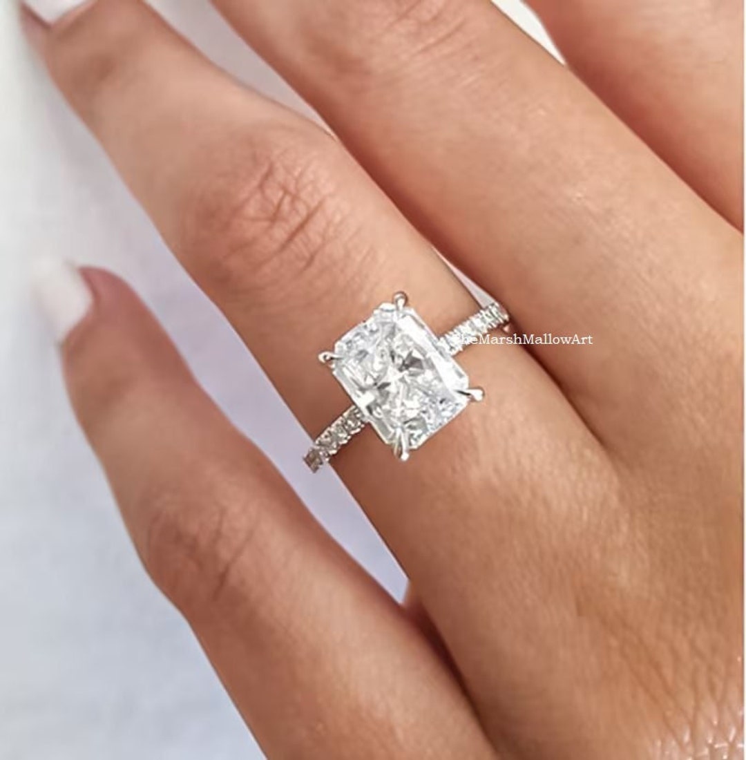 4 Prong Radiant Wedding Ring /hidden Halo Bridal Ring / Best Engagement ...