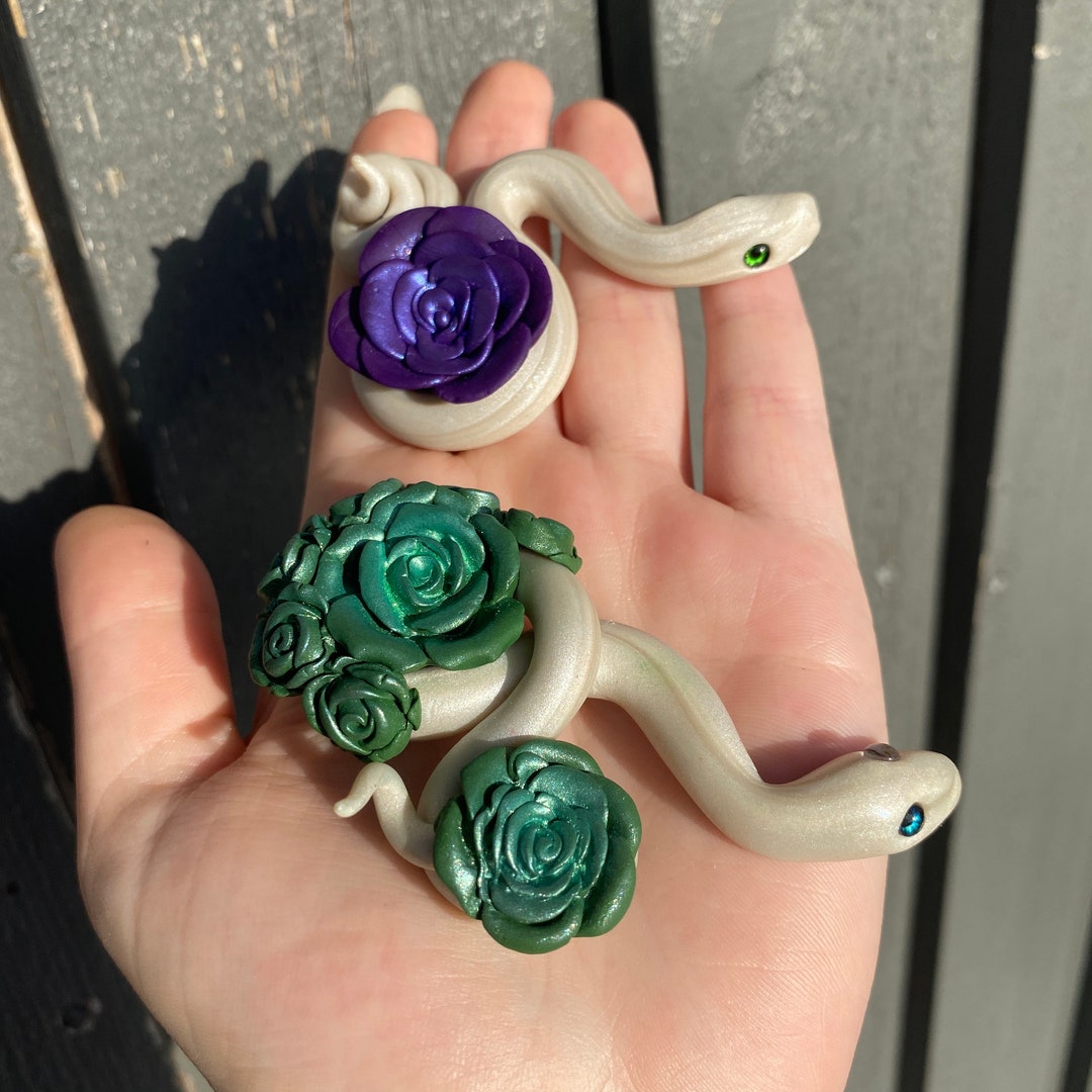 Cute Little Snakes With Flowers & Roses Polymer Clay Handmade Art Small ...