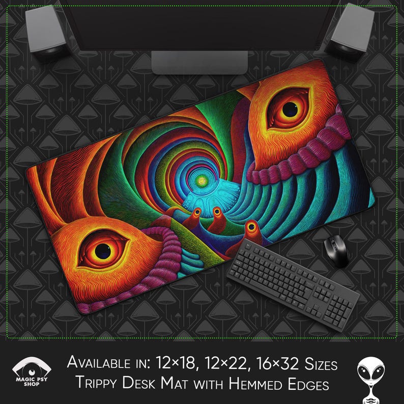 Large Desk Mat & Mouse Pad – Fractal Mandala Glow, Faux Fur Inner ...