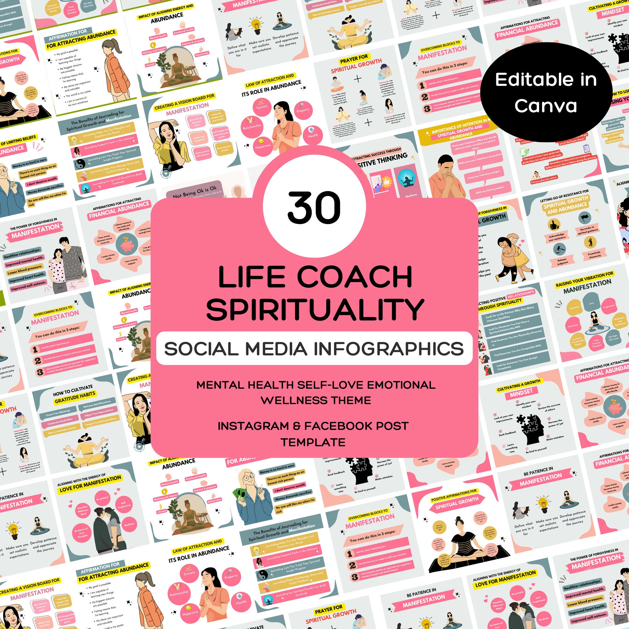 30 Life Coaching Mental Health Infographics Instagram Canva Templates ...