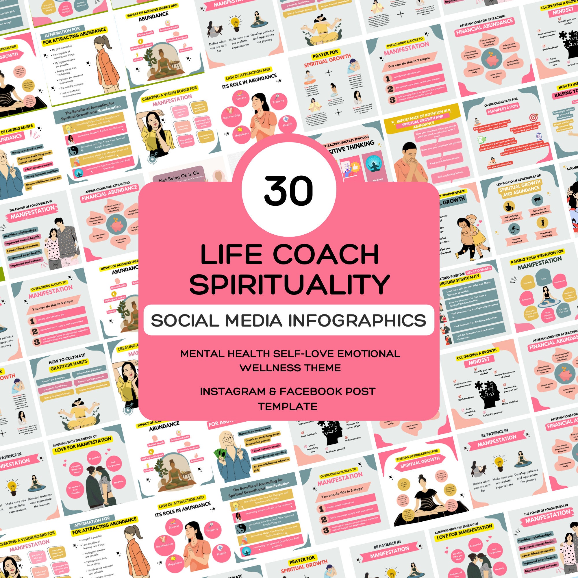 30 Life Coaching Mental Health Infographics Instagram Canva - Etsy