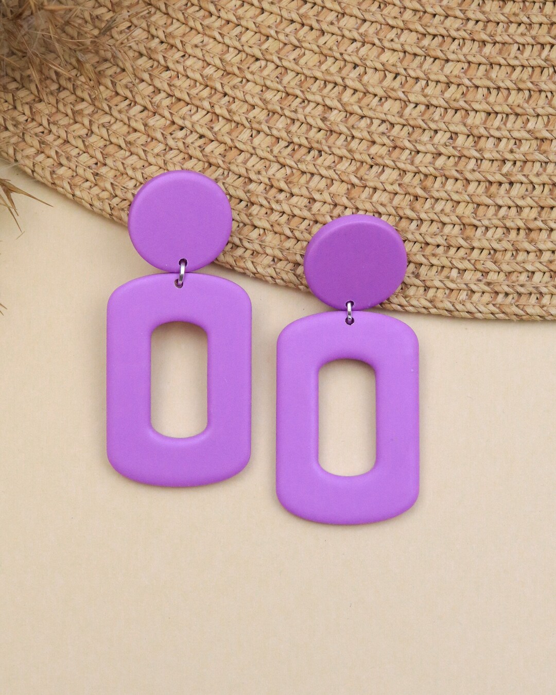 Retro Style Vintage Earrings - 60s, 70s Rectangle Earrings - Lilac ...