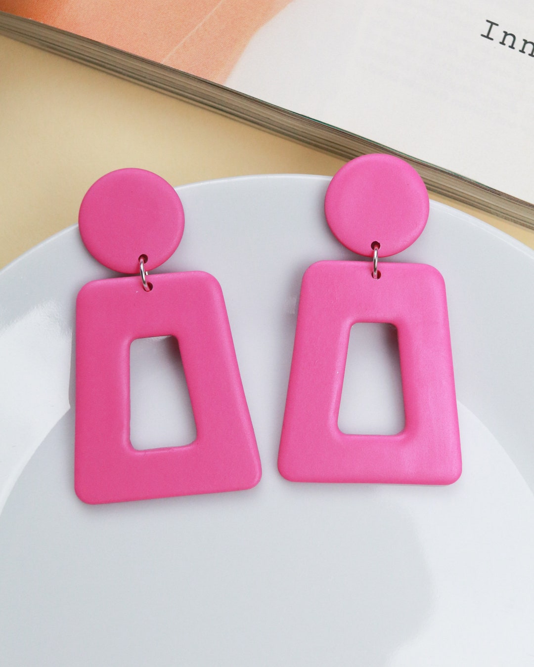 Neon Pink Vintage Style Handmade Earrings - 70s, 80s Bright Pink ...