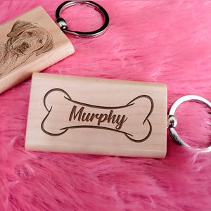 Pet Portrait Key Chain Custom Dog Photo Name Engraved Key Ring Pet ...