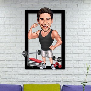 Custom Gym Workout Buddy Caricature Trinket and Frame Art, Gift for ...