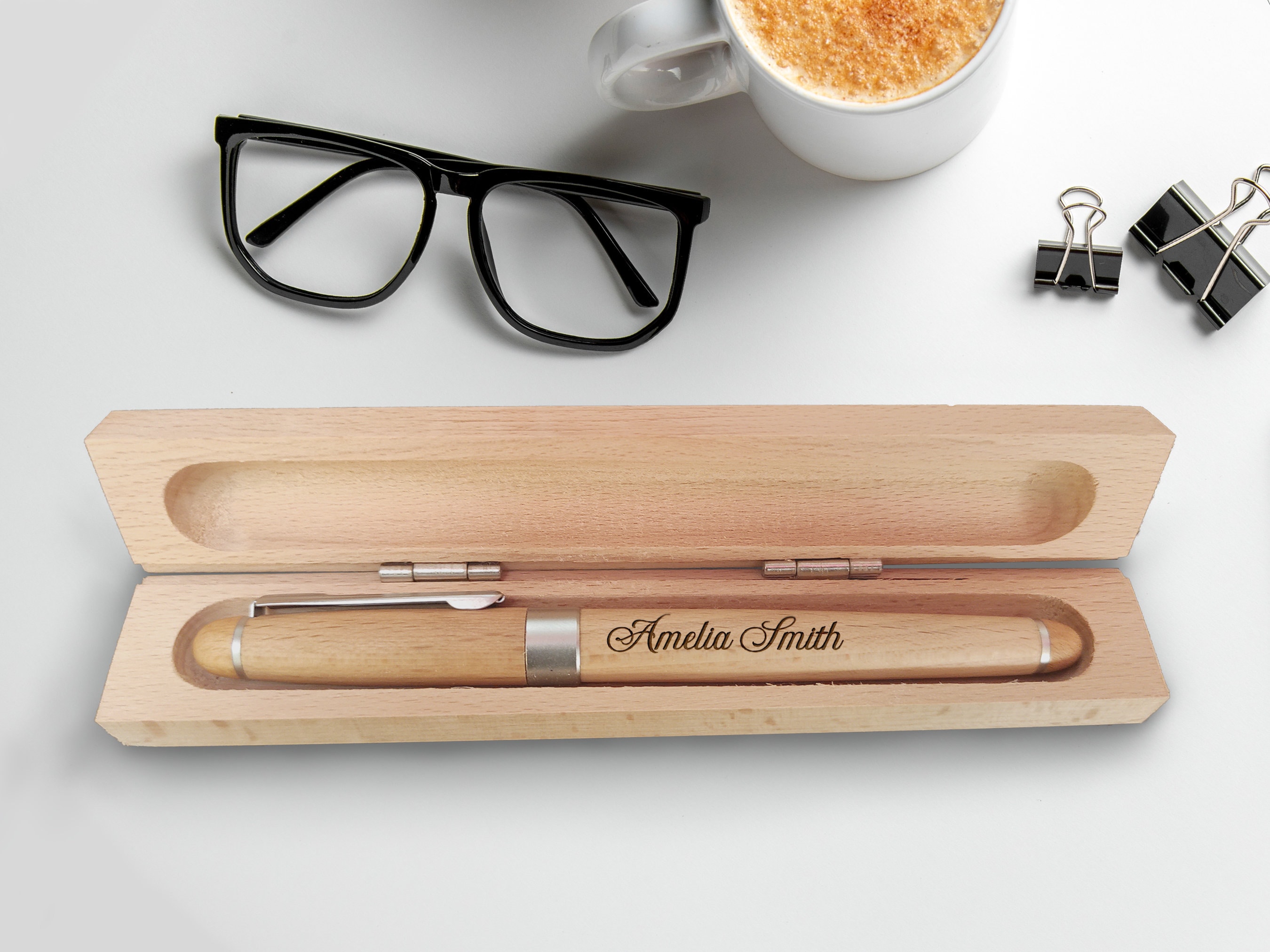 Custom Wooden Pen Case Engraved Name Ballpoint Pens Customized ...