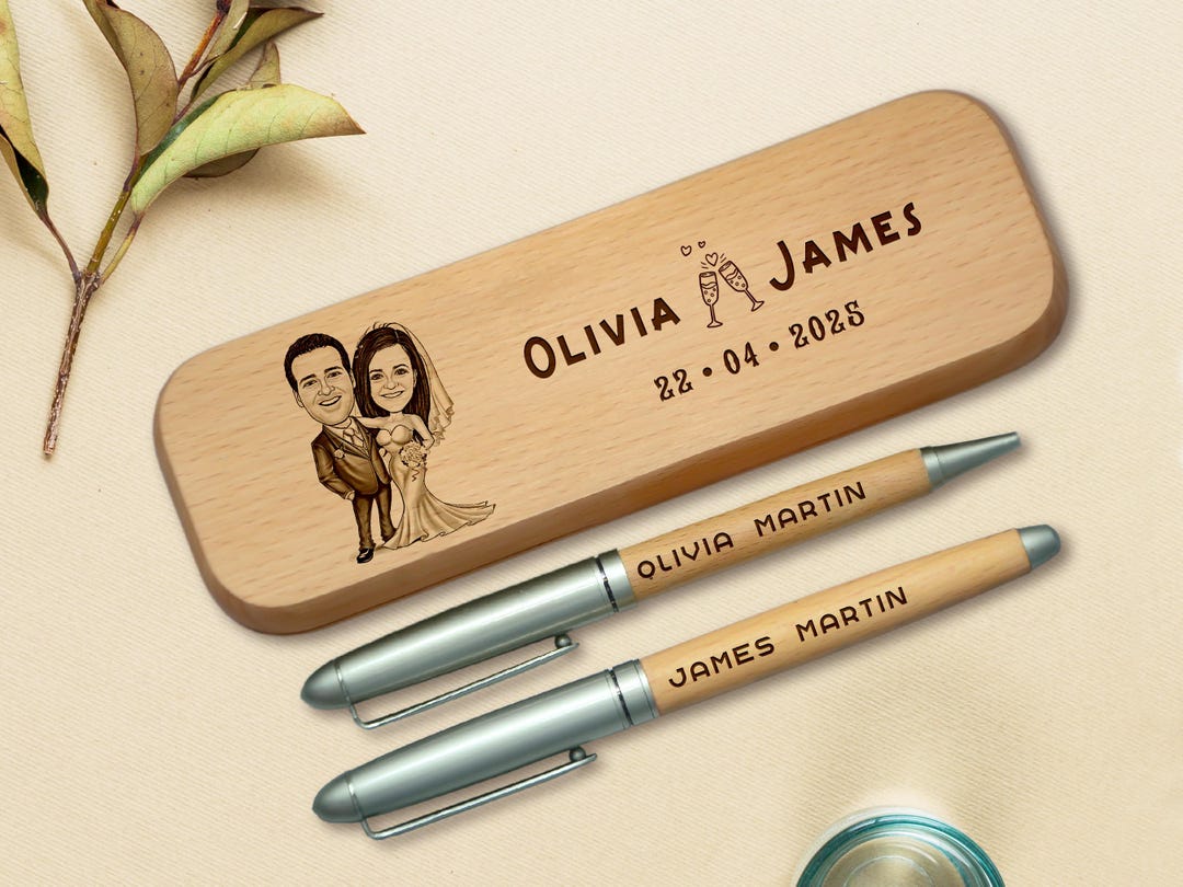 Custom Wooden Pen Ballpoint & Box Set With Cartoon Character- Engraved ...