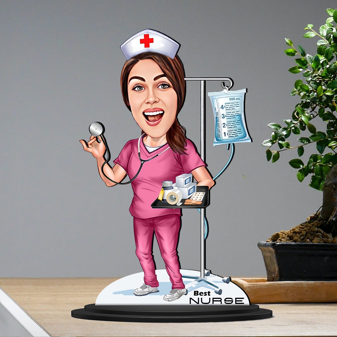 Personalized Nurse Caricature Figurine: Custom Portrait Photo Frame Art ...