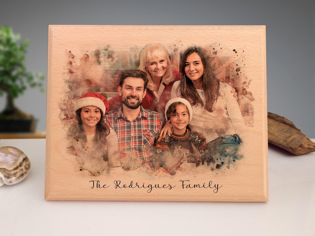 Custom Family Photo Frame With Watercolor Style, Wood Family Portrait ...