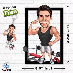 Custom Gym Workout Buddy Caricature Trinket and Frame Art, Gift for ...