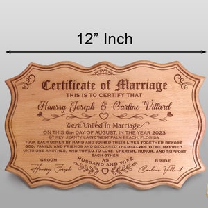 Engraved Marriage Certificate, Wedding Keepsake, Wooden Carved ...