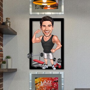 Custom Gym Workout Buddy Caricature Trinket and Frame Art, Gift for ...