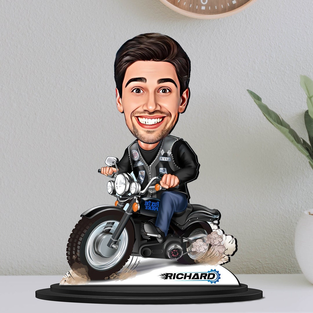 Personalized Bike Rider Caricature: Custom 3D Wooden Portrait - Etsy