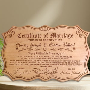 Engraved Marriage Certificate, Wedding Keepsake, Wooden Carved ...