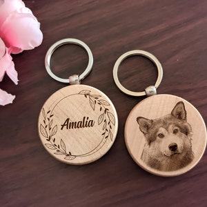 Pet Portrait Key Chain Custom Pet Photo Name Engraved Key Ring Pet ...